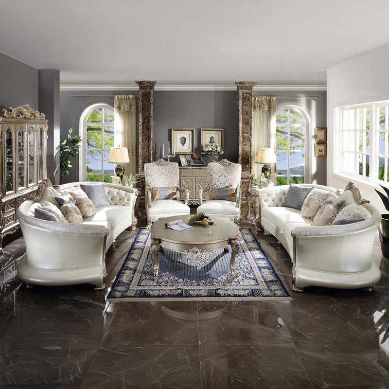 ACME Furniture Scarlet Sofa Pearl/Gold Faux Leather | Wayfair